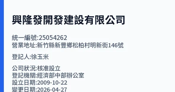 興隆發開發建設有限公司的照片-統編 25054262(新竹縣) 公司登記資料與營業項目詳細圖表