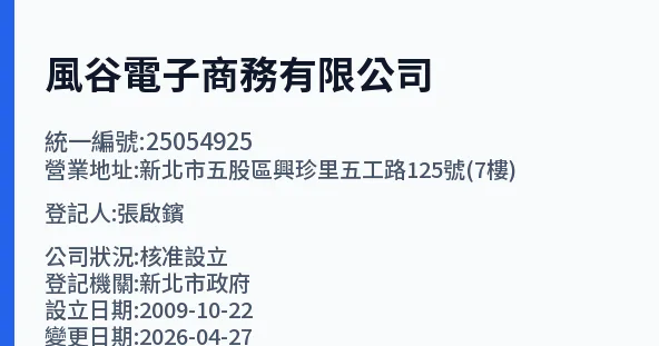風谷電子商務有限公司的照片-統編 25054925(新北市) 公司登記資料與營業項目詳細圖表