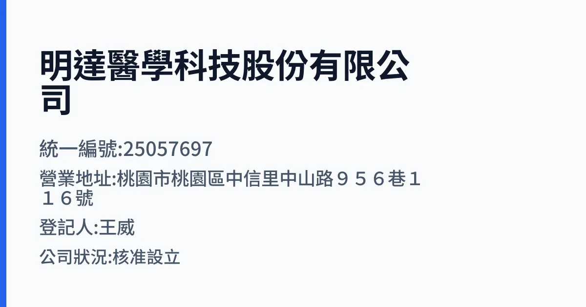 明達醫學科技股份有限公司 - 統編 25057697(桃園市) 公司登記資料與營業項目詳細圖表