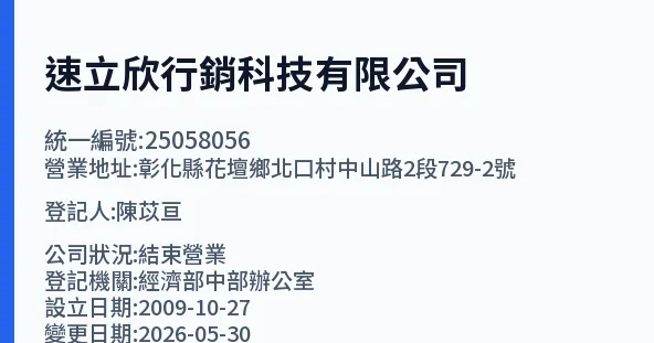速立欣行銷科技有限公司的照片-統編 25058056(彰化縣) 公司登記資料與營業項目詳細圖表