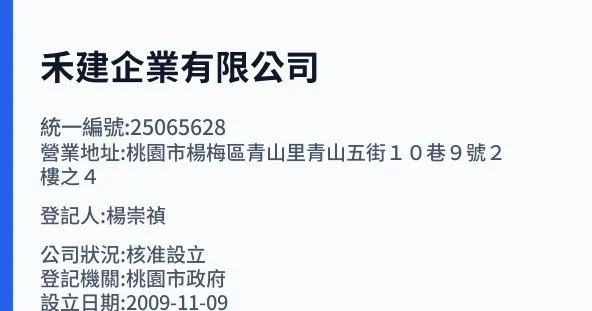 禾建企業有限公司的照片-統編 25065628(桃園市) 公司登記資料與營業項目詳細圖表