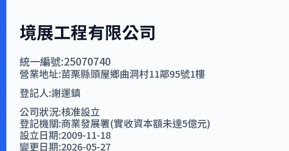 境展工程有限公司的照片-統編 25070740(苗栗縣) 公司登記資料與營業項目詳細圖表
