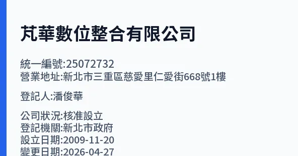 芃華數位整合有限公司的照片-統編 25072732(新北市) 公司登記資料與營業項目詳細圖表