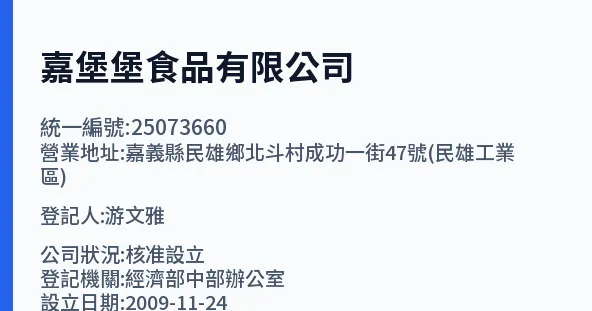 嘉堡堡食品有限公司的照片-統編 25073660(嘉義縣) 公司登記資料與營業項目詳細圖表