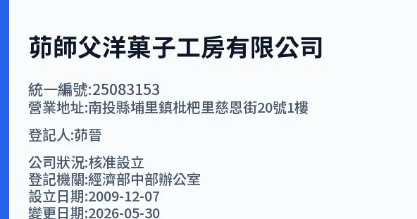茆師父洋菓子工房有限公司的照片-統編 25083153(南投縣) 公司登記資料與營業項目詳細圖表