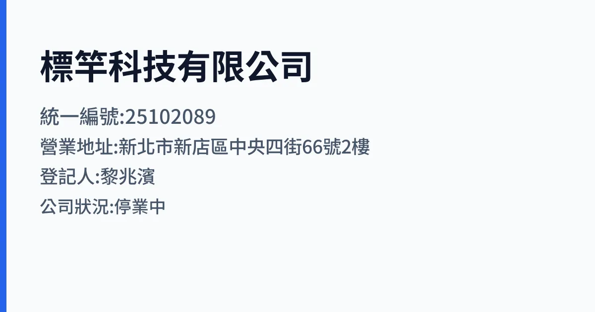 標竿科技有限公司 - 統編 25102089(新北市) 公司登記資料與營業項目詳細圖表