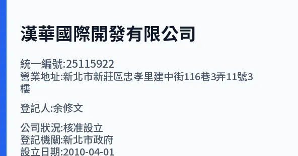 漢華國際開發有限公司的照片-統編 25115922(新北市) 公司登記資料與營業項目詳細圖表
