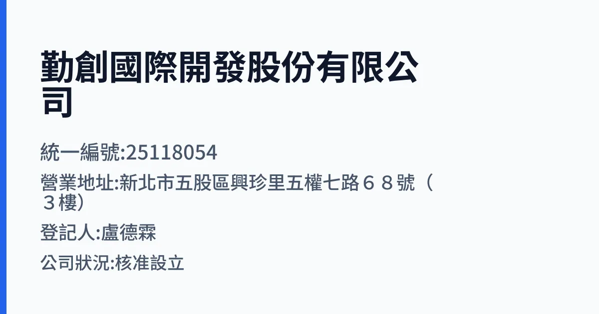 勤創國際開發股份有限公司 - 統編 25118054(新北市) 公司登記資料與營業項目詳細圖表
