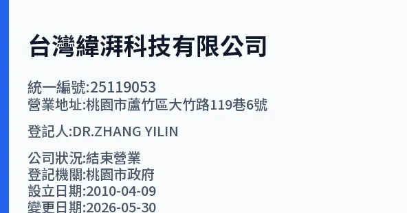 台灣緯湃科技有限公司的照片-統編 25119053(桃園市) 公司登記資料與營業項目詳細圖表