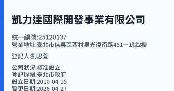 凱力達國際開發事業有限公司的照片-統編 25120137(臺北市) 公司登記資料與營業項目詳細圖表
