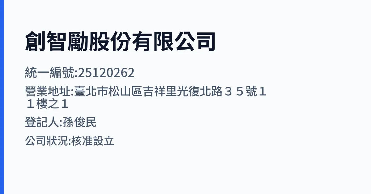創智勵股份有限公司 - 統編 25120262(臺北市) 公司登記資料與營業項目詳細圖表