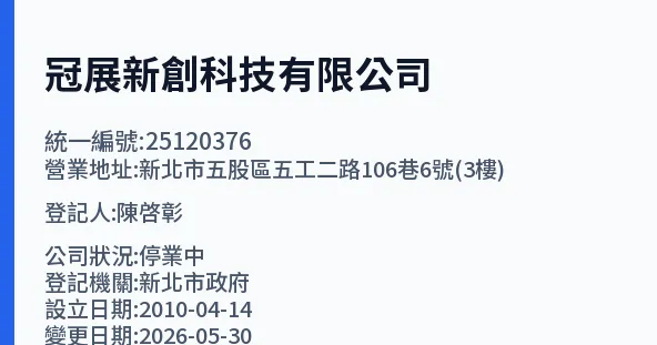 冠展新創科技有限公司的照片-統編 25120376(新北市) 公司登記資料與營業項目詳細圖表