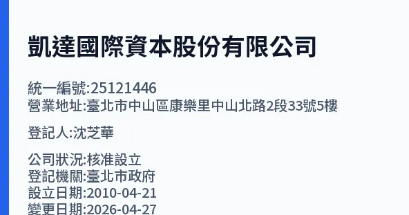 凱達國際資本股份有限公司的照片-統編 25121446(臺北市) 公司登記資料與營業項目詳細圖表