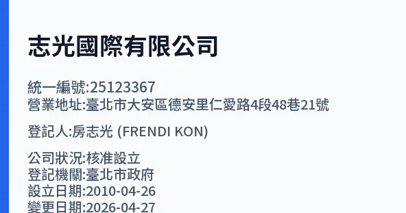 志光國際有限公司的照片-統編 25123367(臺北市) 公司登記資料與營業項目詳細圖表