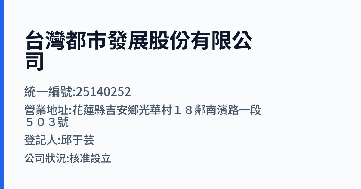 台灣都市發展股份有限公司 - 統編 25140252(花蓮縣) 公司登記資料與營業項目詳細圖表