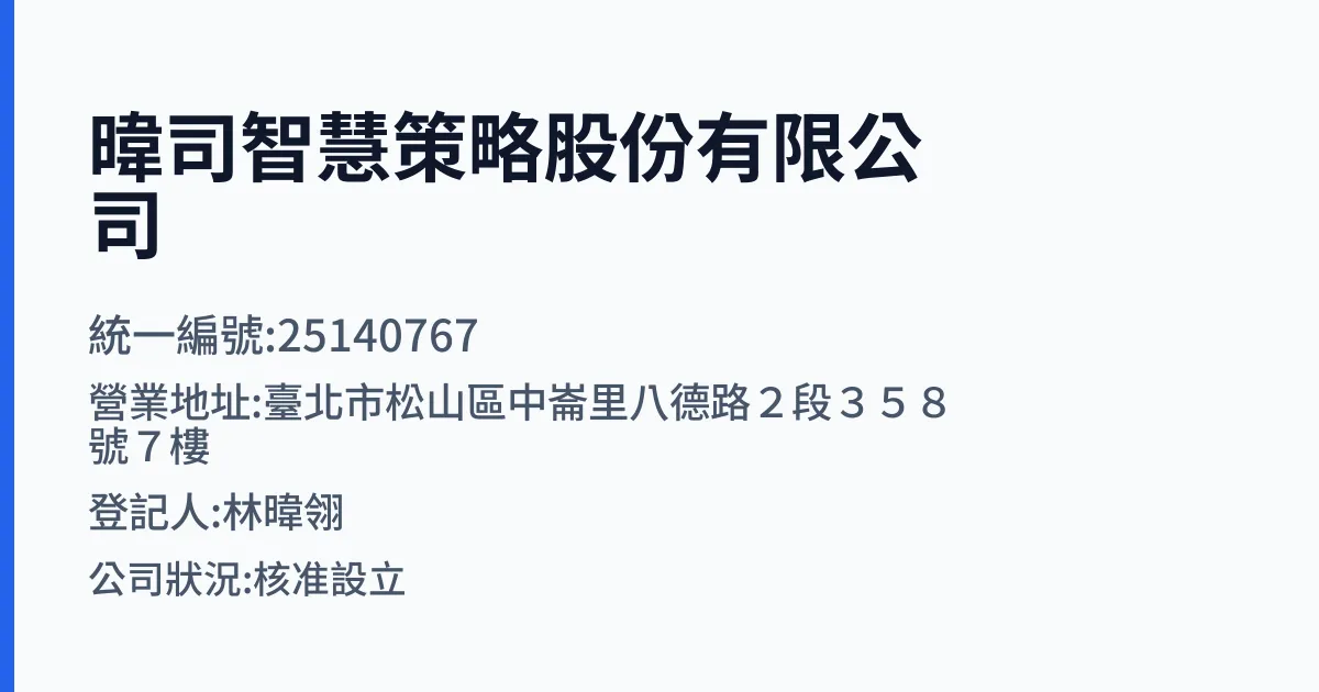 暐司智慧策略股份有限公司 - 統編 25140767(臺北市) 公司登記資料與營業項目詳細圖表