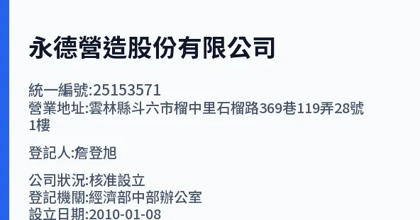 永德營造股份有限公司的照片-統編 25153571(雲林縣) 公司登記資料與營業項目詳細圖表