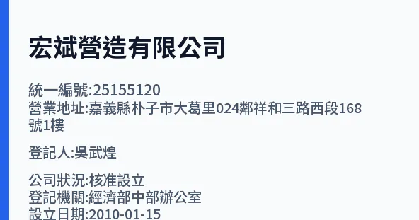 宏斌營造有限公司的照片-統編 25155120(嘉義縣) 公司登記資料與營業項目詳細圖表