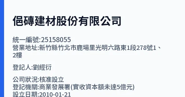 俋磚建材股份有限公司的照片-統編 25158055(新竹縣) 公司登記資料與營業項目詳細圖表