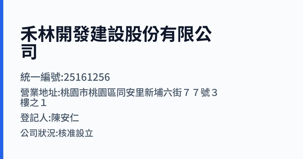 禾林開發建設股份有限公司 - 統編 25161256(桃園市) 公司登記資料與營業項目詳細圖表
