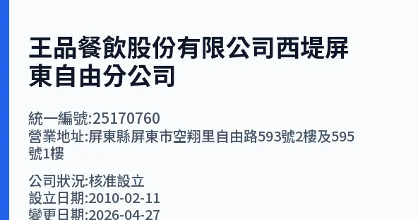 王品餐飲股份有限公司西堤屏東自由分公司的照片-統編 25170760(屏東縣) 公司登記資料與營業項目詳細圖表