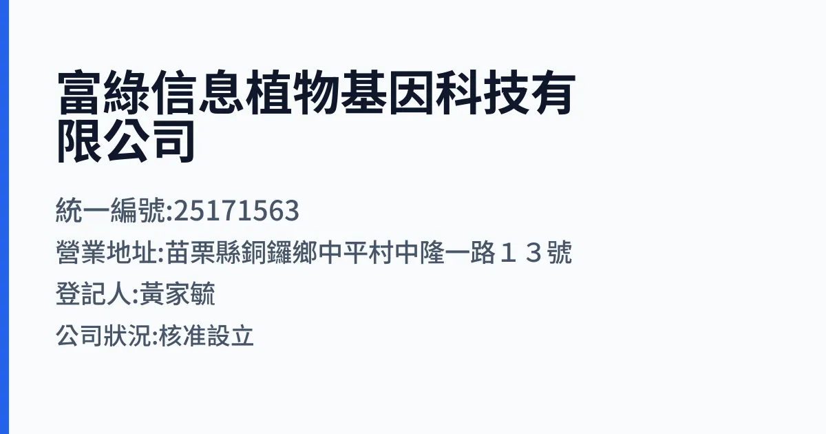 富綠信息植物基因科技有限公司 - 統編 25171563(苗栗縣) 公司登記資料與營業項目詳細圖表