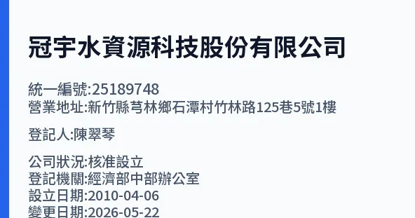 冠宇水資源科技股份有限公司的照片-統編 25189748(新竹市) 公司登記資料與營業項目詳細圖表