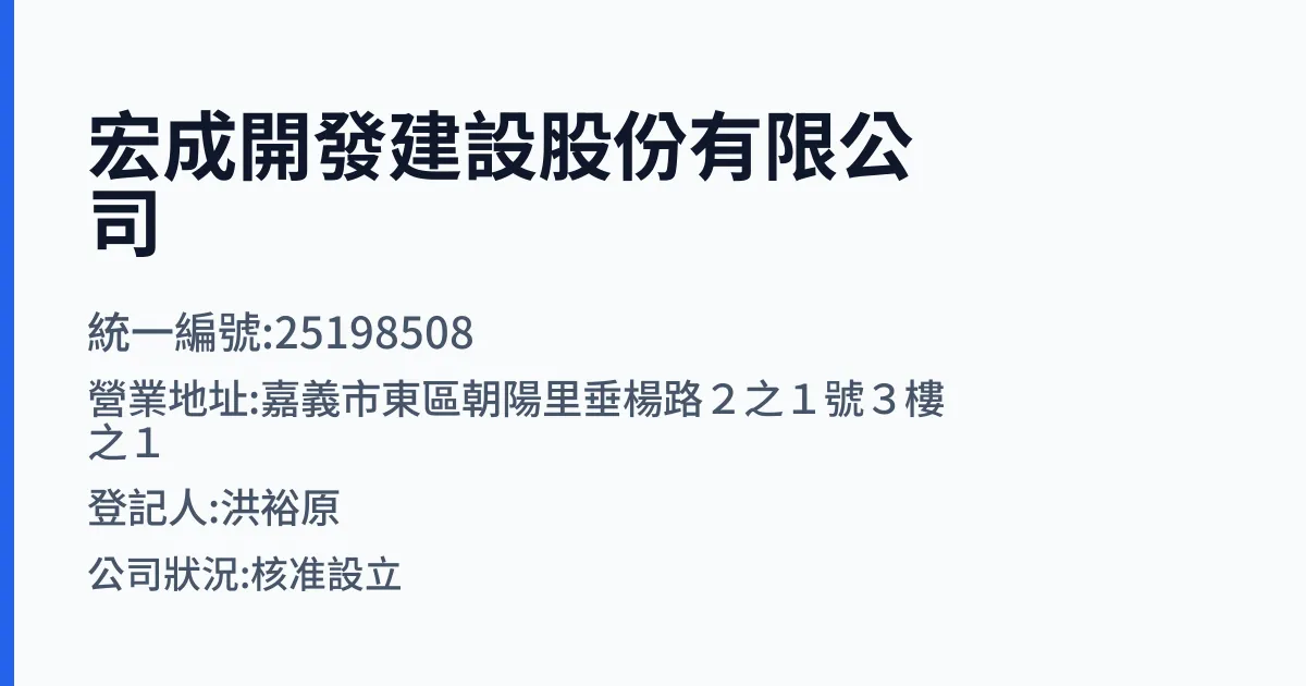宏成開發建設股份有限公司 - 統編 25198508（嘉義市） 公司登記資料與營業項目詳細圖表
