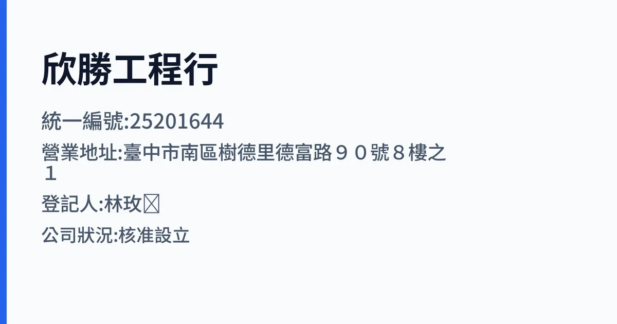 欣勝工程行 - 統編 25201644(臺中市) 公司登記資料與營業項目詳細圖表