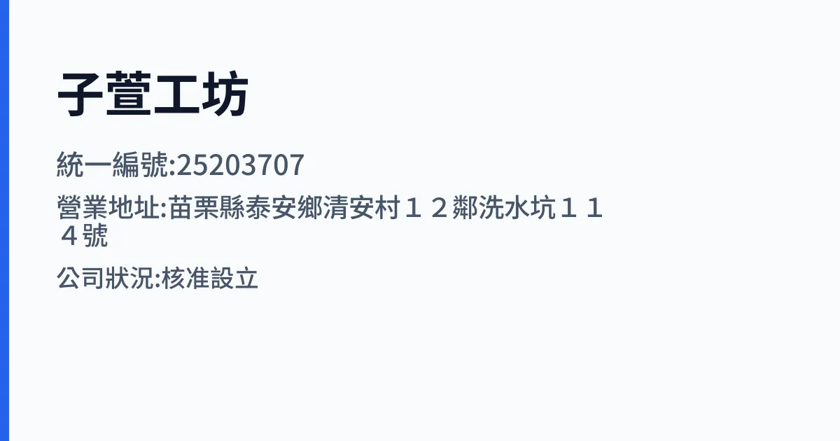 子萱工坊 - 統編 25203707(苗栗縣) 公司登記資料與營業項目詳細圖表