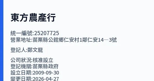 東方農產行的照片-統編 25207725(苗栗縣) 公司登記資料與營業項目詳細圖表