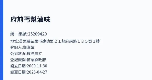 府前丐幫滷味的照片-統編 25209420(苗栗縣) 公司登記資料與營業項目詳細圖表