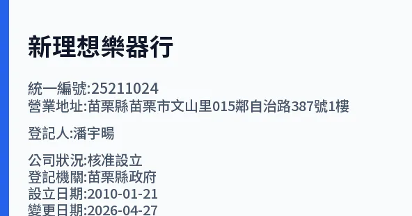 新理想樂器行的照片-統編 25211024(苗栗縣) 公司登記資料與營業項目詳細圖表