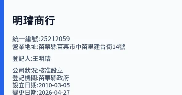 明璿商行的照片-統編 25212059(苗栗縣) 公司登記資料與營業項目詳細圖表