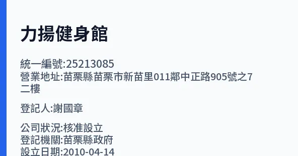 力揚健身館的照片-統編 25213085(苗栗縣) 公司登記資料與營業項目詳細圖表