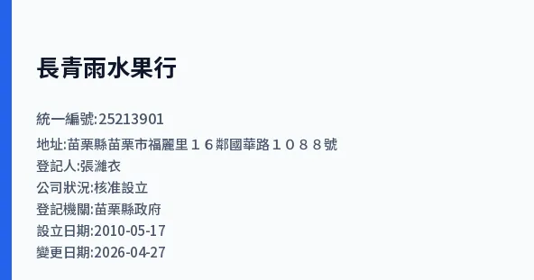 長青雨水果行的照片-統編 25213901(苗栗縣) 公司登記資料與營業項目詳細圖表
