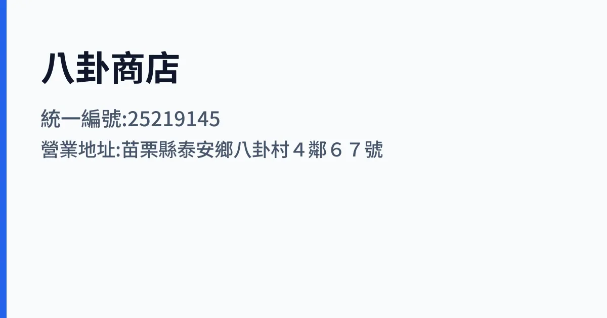 八卦商店 - 統編 25219145(苗栗縣) 公司登記資料與營業項目詳細圖表