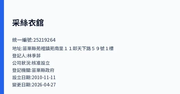 采絲衣舘的照片-統編 25219264(苗栗縣) 公司登記資料與營業項目詳細圖表
