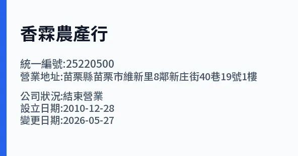 香霖農產行的照片-統編 25220500(苗栗縣) 公司登記資料與營業項目詳細圖表