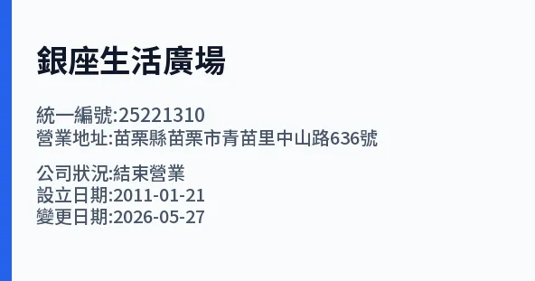 銀座生活廣場的照片-統編 25221310(苗栗縣) 公司登記資料與營業項目詳細圖表