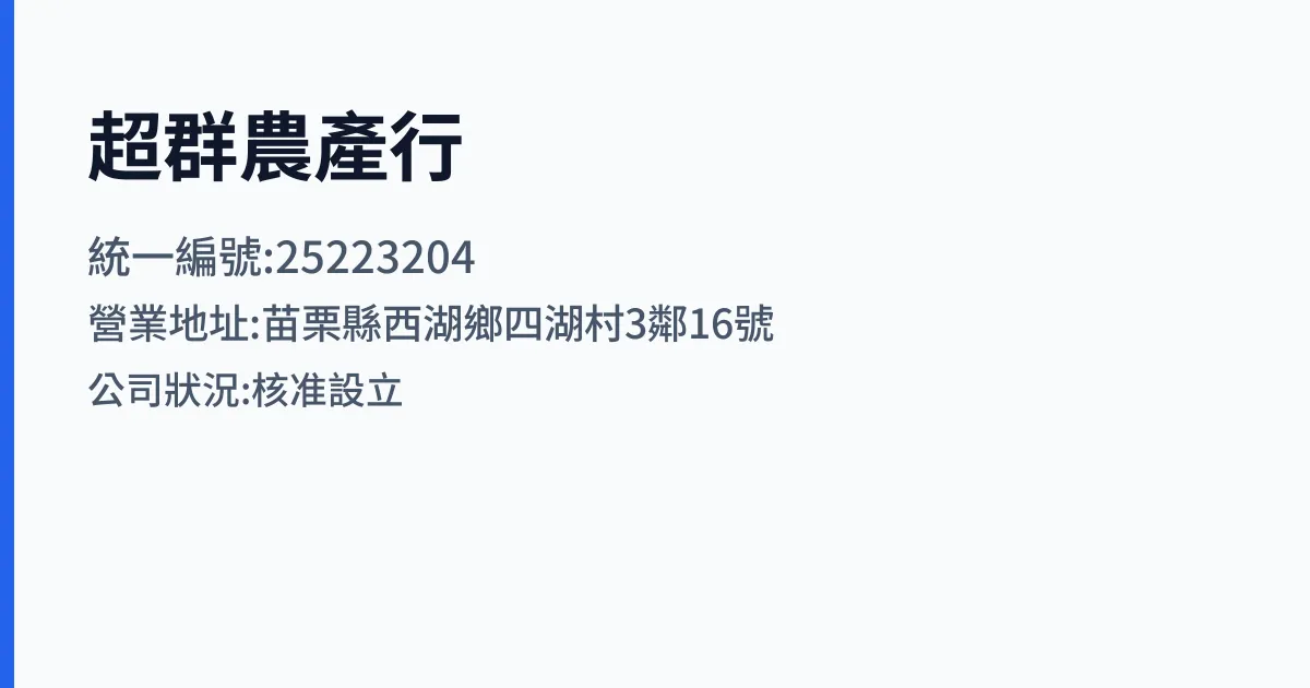 超群農產行 - 統編 25223204(苗栗縣) 公司登記資料與營業項目詳細圖表
