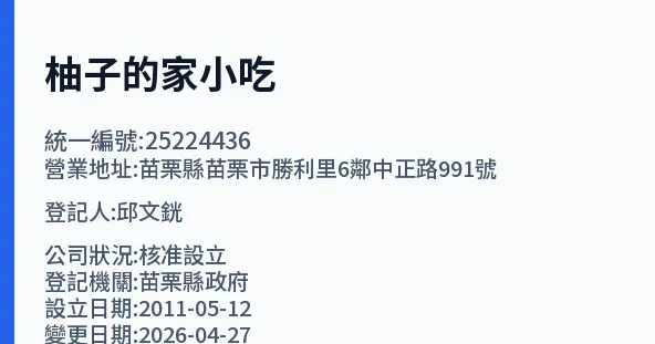 柚子的家小吃的照片-統編 25224436(苗栗縣) 公司登記資料與營業項目詳細圖表