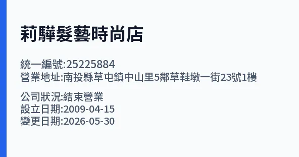 莉驊髮藝時尚店的照片-統編 25225884(南投縣) 公司登記資料與營業項目詳細圖表