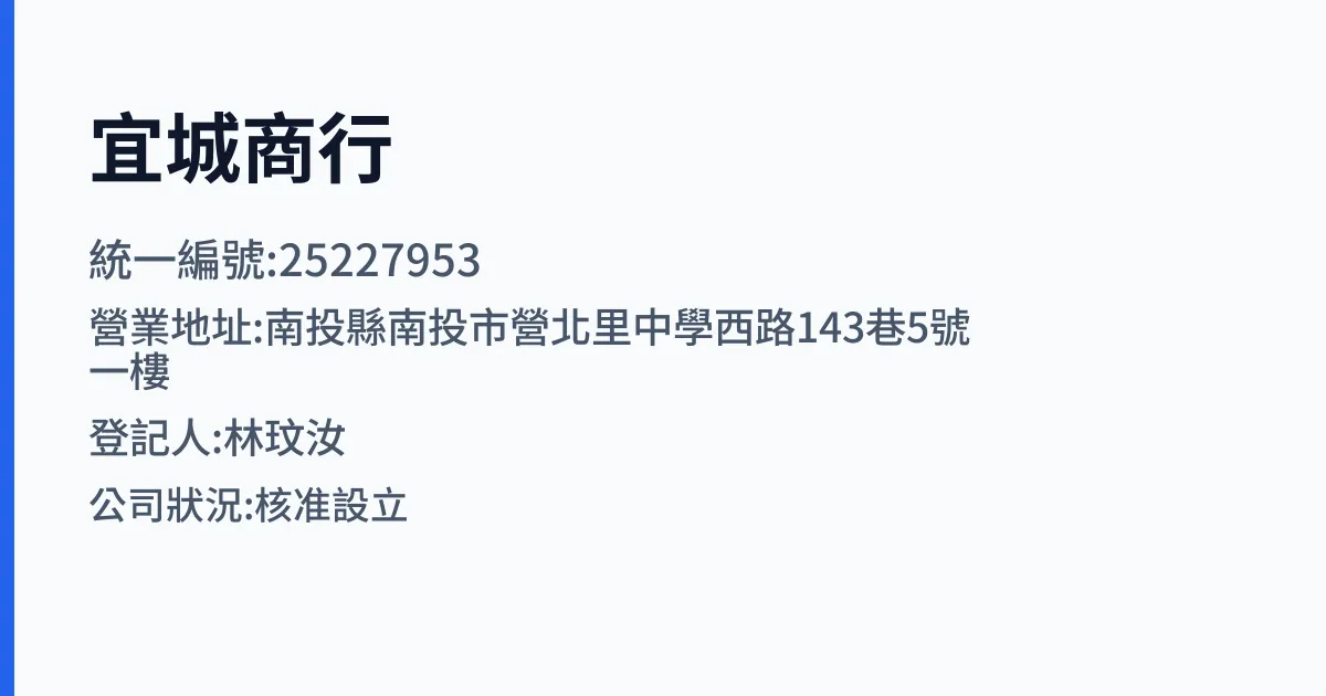宜城商行 - 統編 25227953(南投縣) 公司登記資料與營業項目詳細圖表