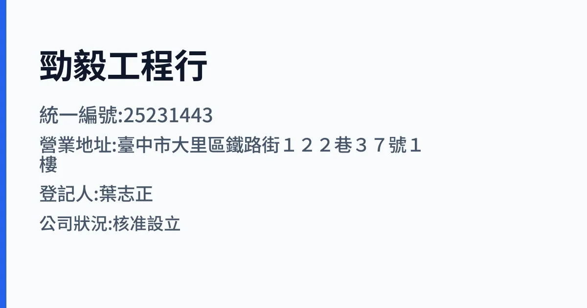 勁毅工程行 - 統編 25231443（臺中市） 公司登記資料與營業項目詳細圖表
