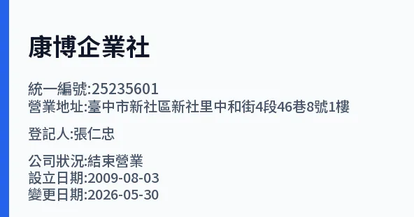 康博企業社的照片-統編 25235601(臺中市) 公司登記資料與營業項目詳細圖表
