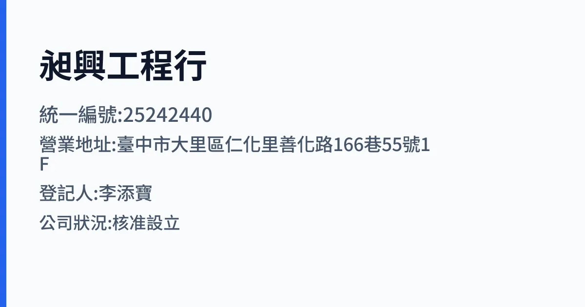 昶興工程行 - 統編 25242440(臺中市) 公司登記資料與營業項目詳細圖表