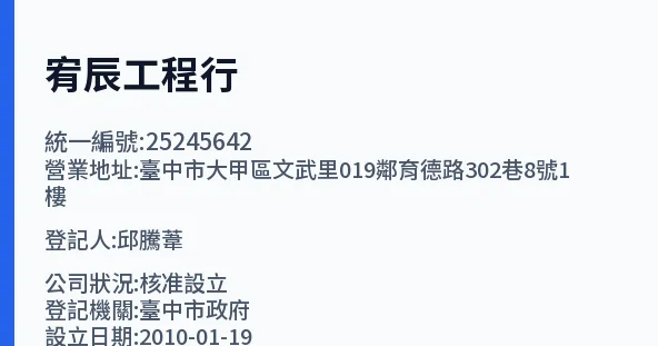 宥辰工程行的照片-統編 25245642(臺中市) 公司登記資料與營業項目詳細圖表