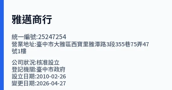 雅邁商行的照片-統編 25247254(臺中市) 公司登記資料與營業項目詳細圖表
