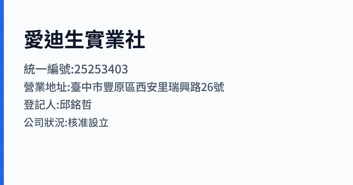 愛迪生實業社 - 統編 25253403(臺中市) 公司登記資料與營業項目詳細圖表
